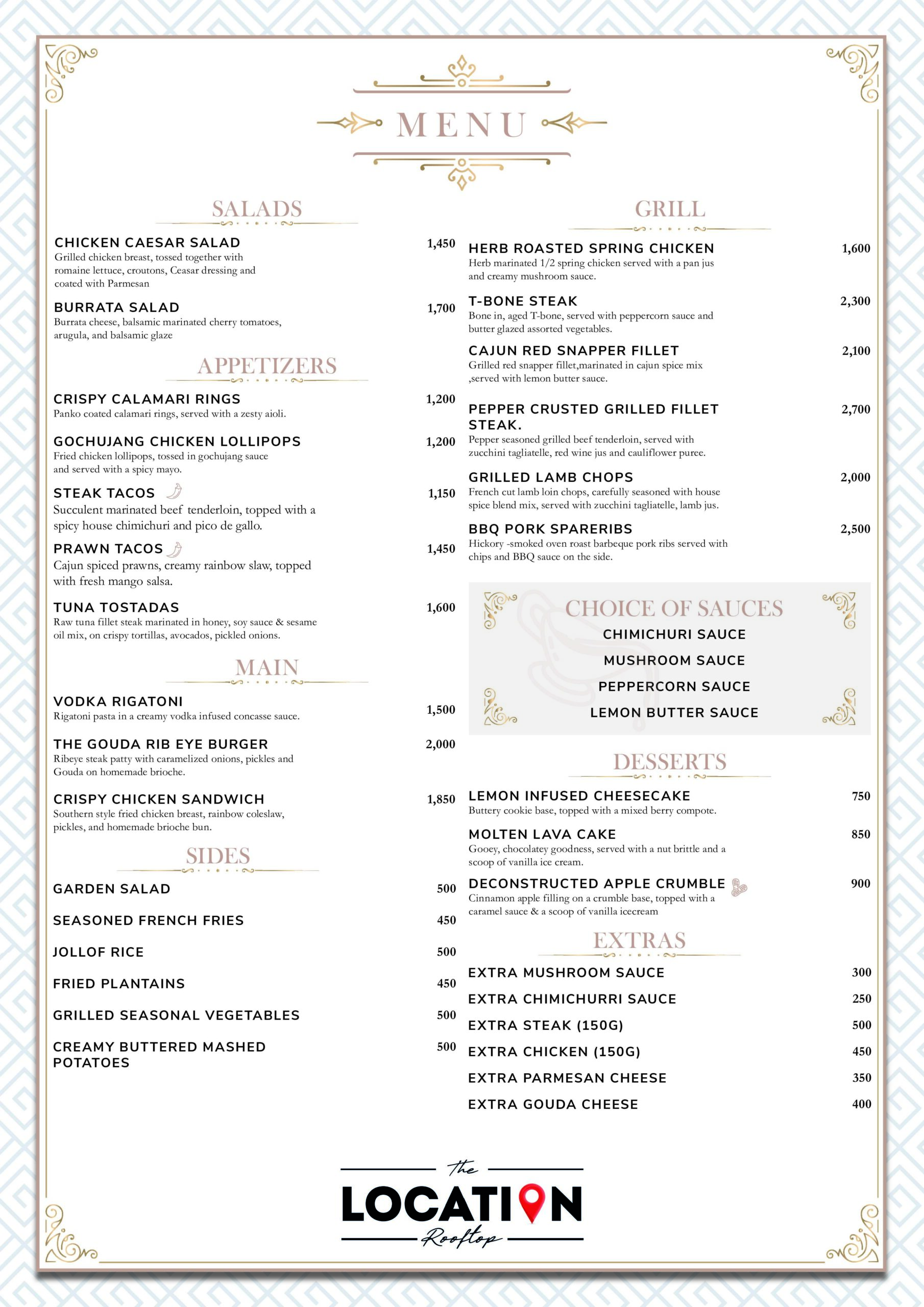 Menu Excellence: Culinary Delights at The Location Rooftop